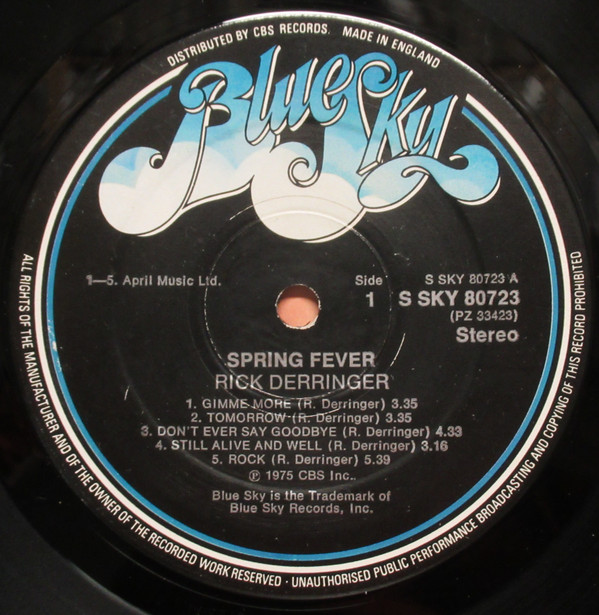 Rick Derringer – Spring Fever (LP, Album) – akerrecords.nl