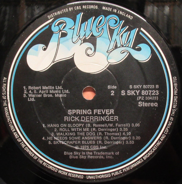 Rick Derringer – Spring Fever (LP, Album) – akerrecords.nl