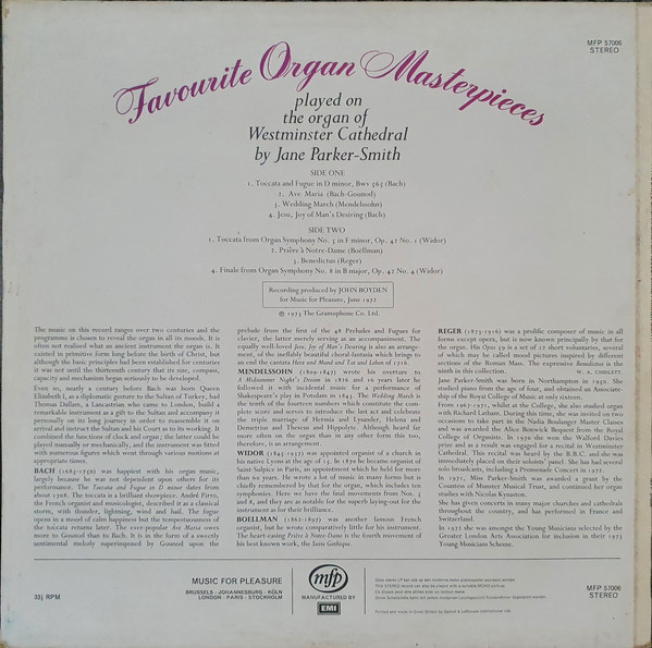 Jane Parker-Smith – Favourite Organ Masterpieces (LP, Album, NL ...