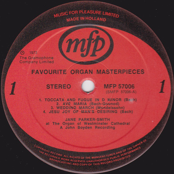 Jane Parker-Smith – Favourite Organ Masterpieces (LP, Album, NL ...