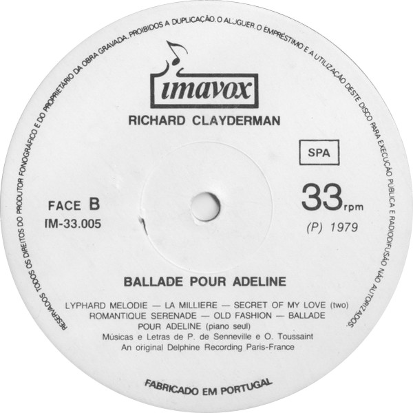 Richard Clayderman – Ballade Pour Adeline (LP, Album, Lam) – akerrecords.nl