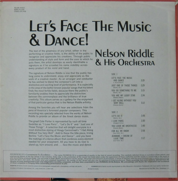 Nelson Riddle And His Orchestra – Let’s Face The Music & Dance! (LP ...