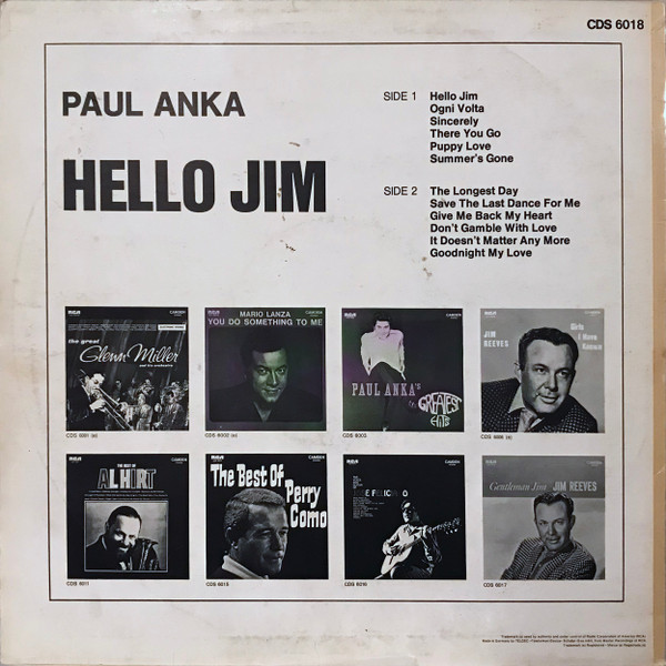Paul Anka – Hello Jim (LP, Comp) – akerrecords.nl