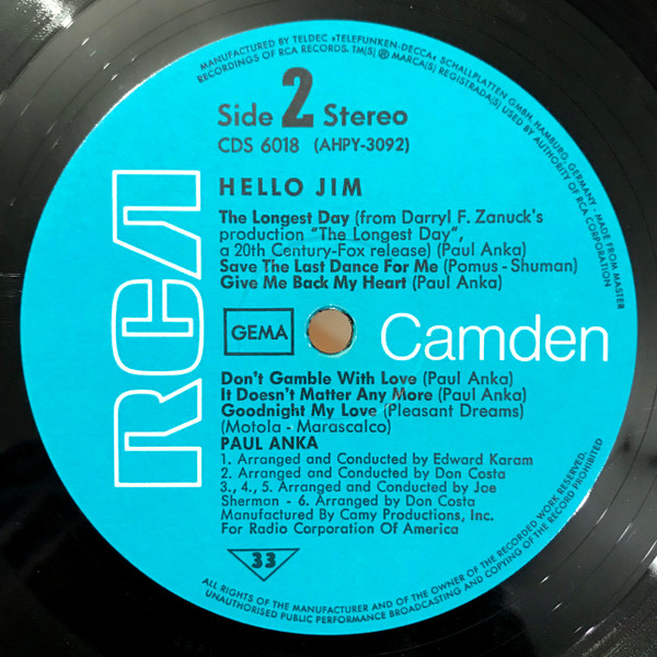 Paul Anka – Hello Jim (LP, Comp) – akerrecords.nl