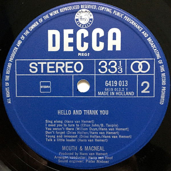 Mouth & MacNeal – Hello And Thank You (LP, Album) – akerrecords.nl