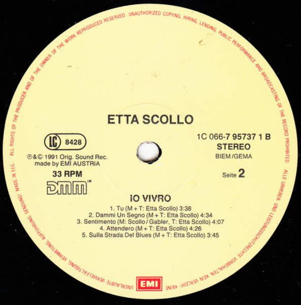 Etta Scollo – Io Vivrò (LP, Album) – akerrecords.nl
