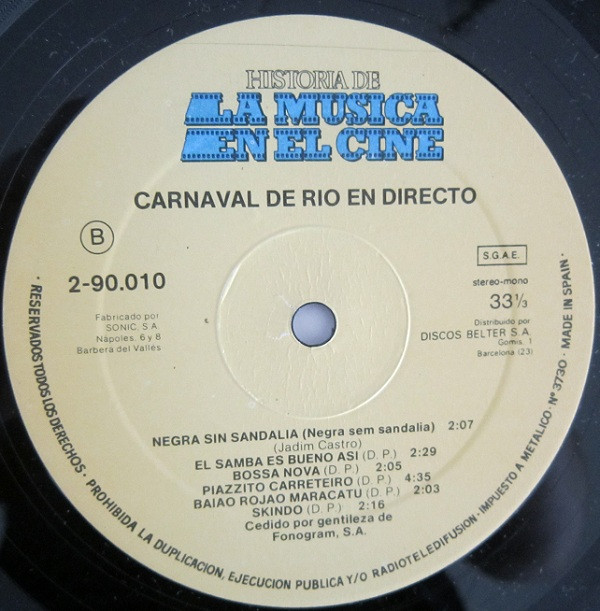 Various – Banda Original Del Film “Orfeo Negro” / Carnaval De Rio En ...