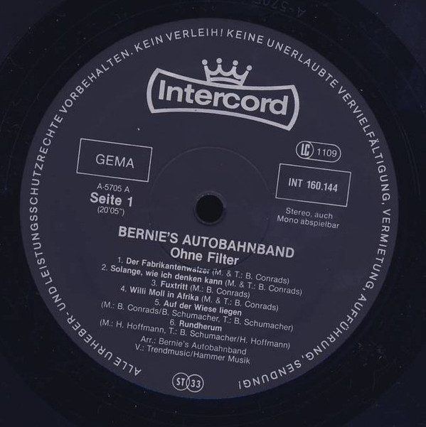 Bernies Autobahn Band – Ohne Filter (LP, Album) – akerrecords.nl