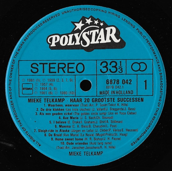 Mieke Telkamp – Haar 20 Grootste Successen (LP, Comp) – akerrecords.nl