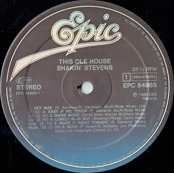 Shakin’ Stevens – This Ole House (LP, Album) – akerrecords.nl