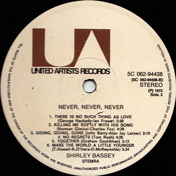 Shirley Bassey – Never, Never, Never (LP, Album) – akerrecords.nl