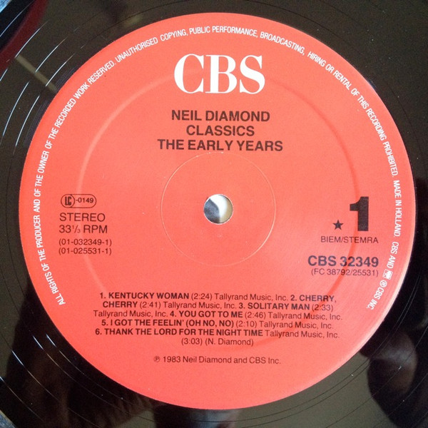 Neil Diamond – Classics The Early Years (LP, Comp) – akerrecords.nl