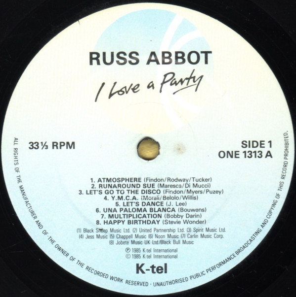Russ Abbot – I Love A Party (LP, Album) – akerrecords.nl