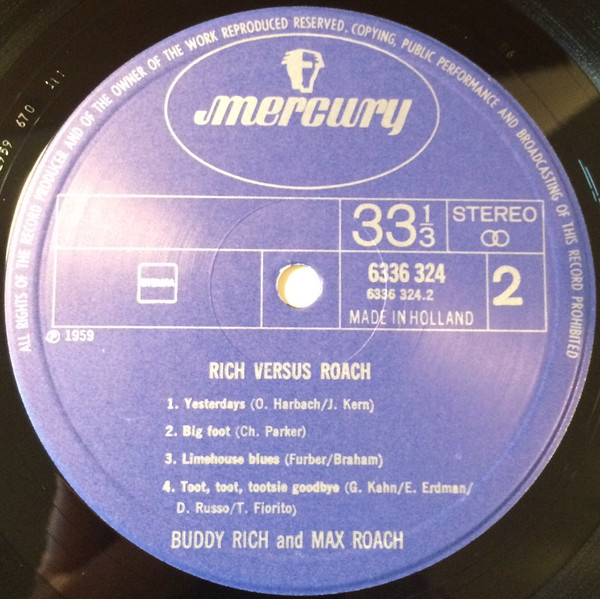 Buddy Rich And Max Roach – Rich Versus Roach (LP, Album, RE) – akerrecords.nl