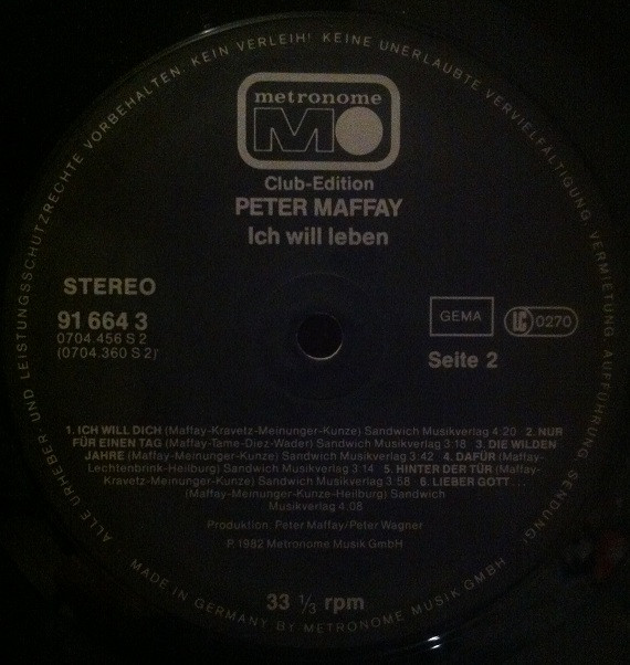 Peter Maffay – Ich Will Leben (LP, Album, Club) – akerrecords.nl