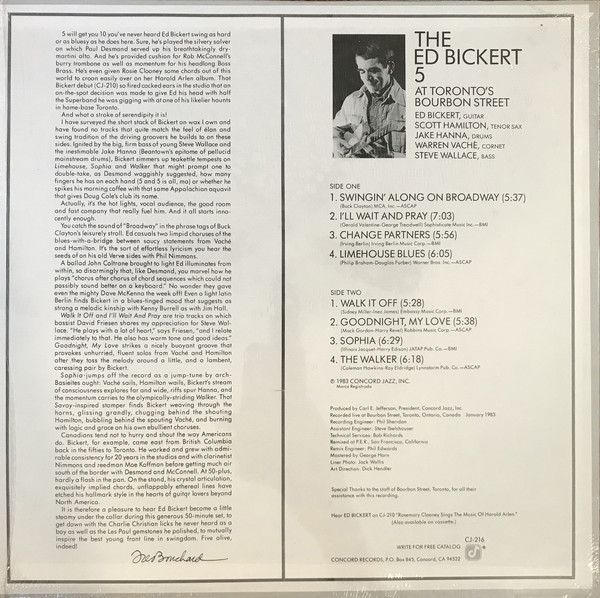 Ed Bickert 5 – At Toronto’s Bourbon Street (LP, Album) – akerrecords.nl
