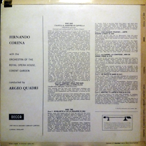 Fernando Corena, Orchestra Of The Royal Opera House, Covent Garden ...