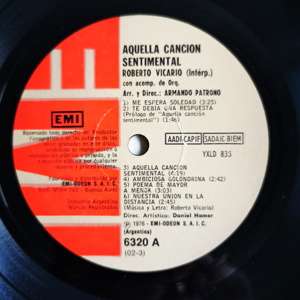 Roberto Vicario – Aquella Cancion Sentimental (LP, Album) – akerrecords.nl