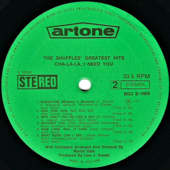 The Shuffles – Greatest Hits Cha-La-La, I Need You (LP, Comp ...