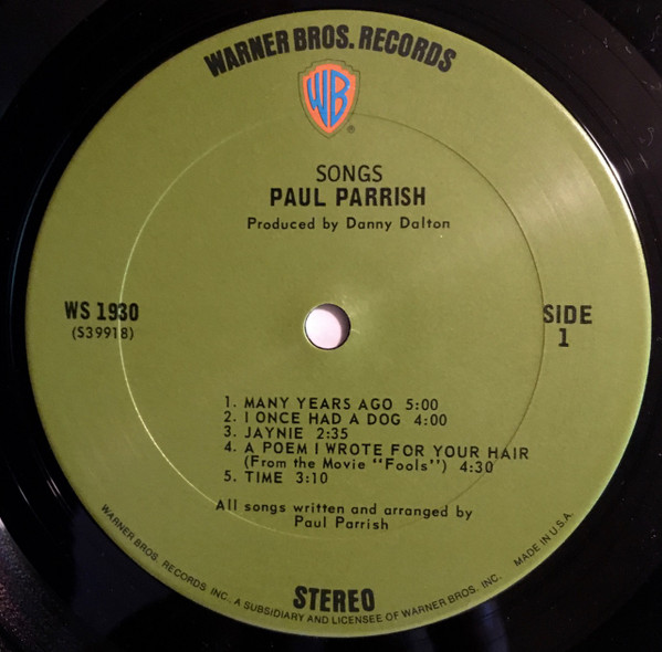 Paul Parrish – Songs (LP, Album) – akerrecords.nl