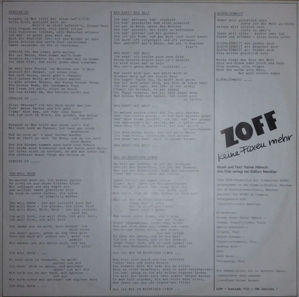 Zoff – Keine Faxen Mehr (LP, Album) – akerrecords.nl