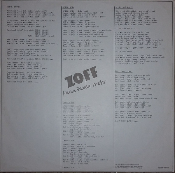 Zoff – Keine Faxen Mehr (LP, Album) – akerrecords.nl