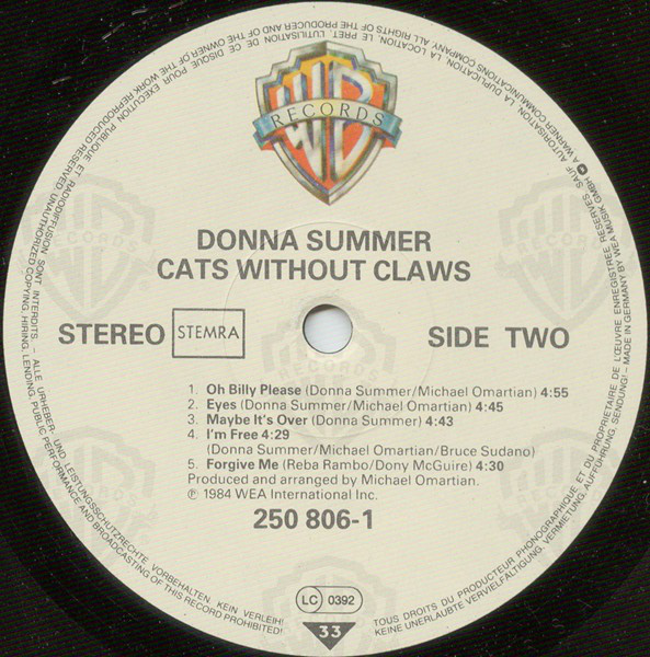 Donna Summer – Cats Without Claws (LP, Album) – akerrecords.nl