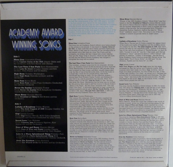 Various – Academy Award Winning Songs (LP, Comp) – akerrecords.nl