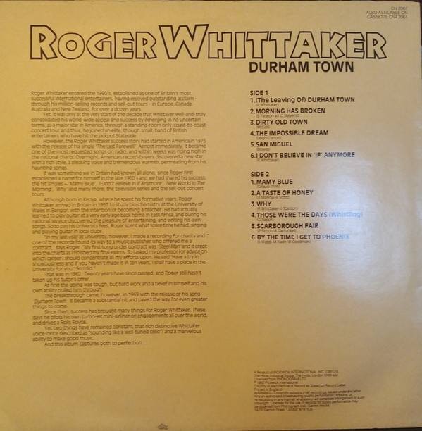 Roger Whittaker – Durham Town (LP, Album) – akerrecords.nl