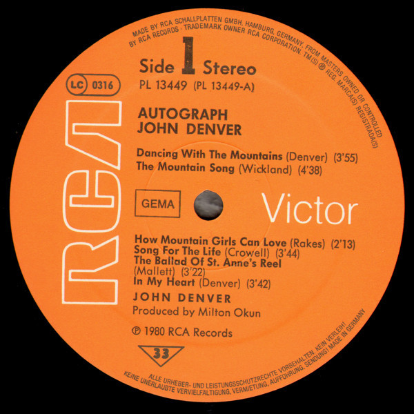 John Denver – Autograph (LP, Album) – akerrecords.nl