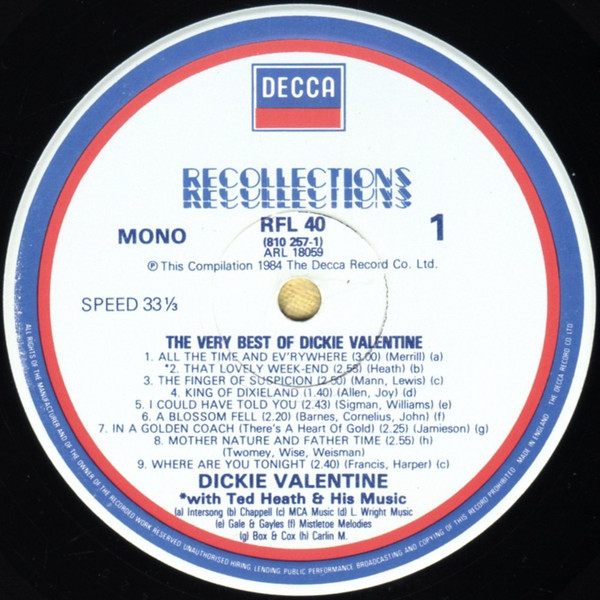 Dickie Valentine – The Very Best Of Dickie Valentine (LP, Comp ...