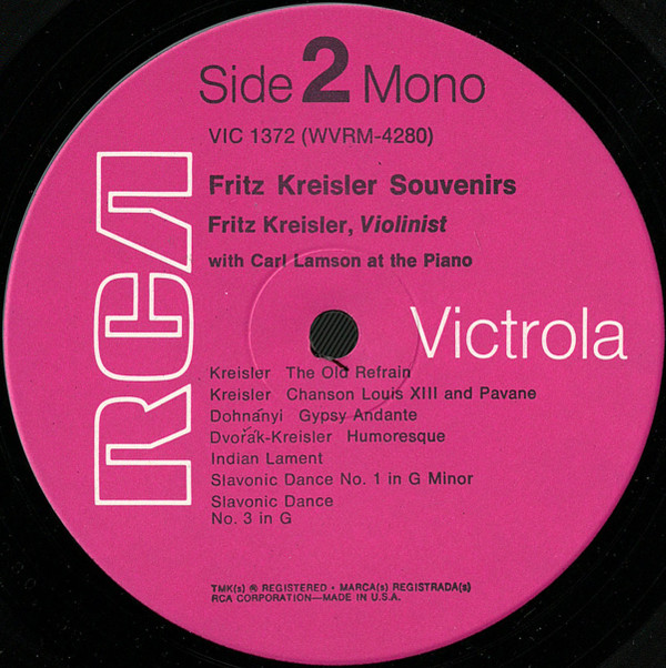 Fritz Kreisler – Souvenirs (LP, Mono, RP) – akerrecords.nl