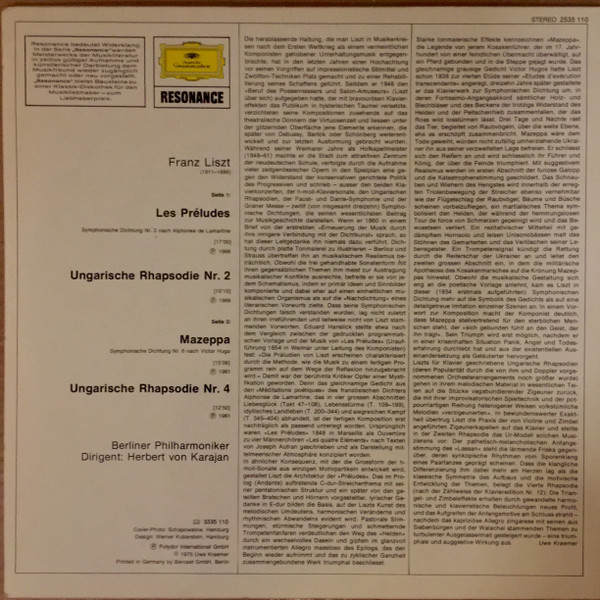 Franz Liszt – Herbert Von Karajan, Berliner Philharmoniker – Mazeppa, Les Préludes, Hungarian ...