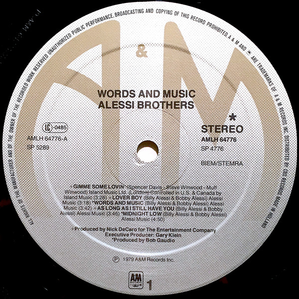 Alessi – Words And Music (LP, Album) – akerrecords.nl