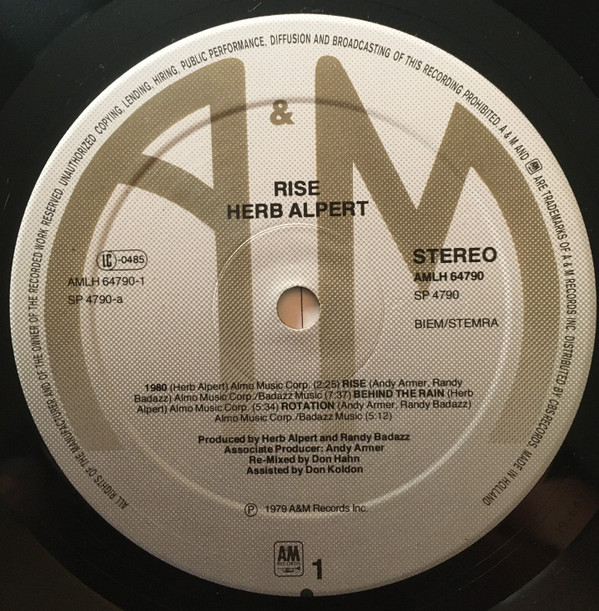 Herb Alpert – Rise (LP, Album, RE) – akerrecords.nl