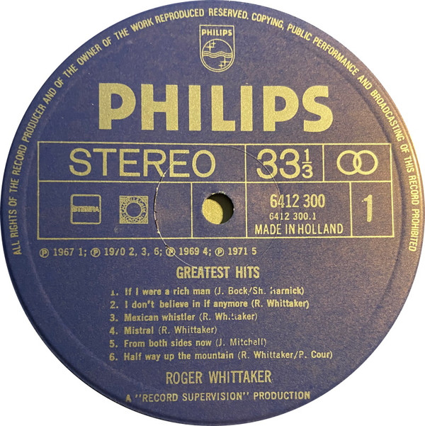 Roger Whittaker – Greatest Hits (LP, Comp) – akerrecords.nl