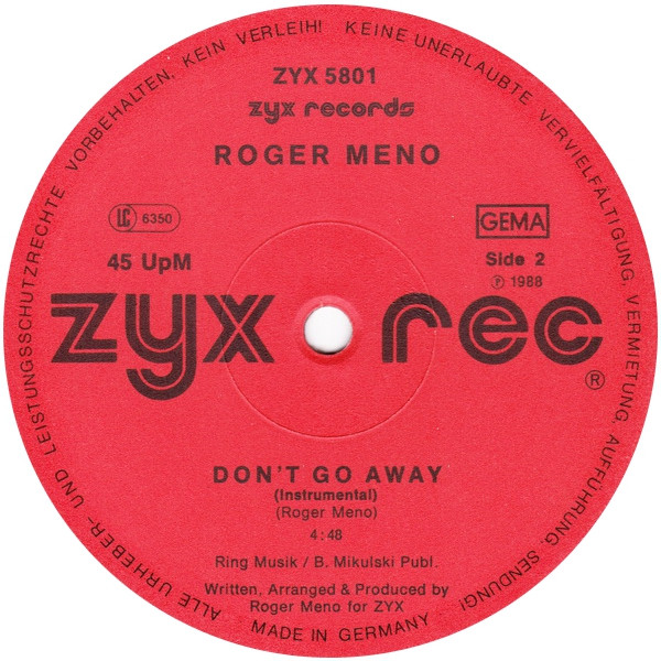 Roger Meno – Don’t Go Away (12″, Maxi) – akerrecords.nl
