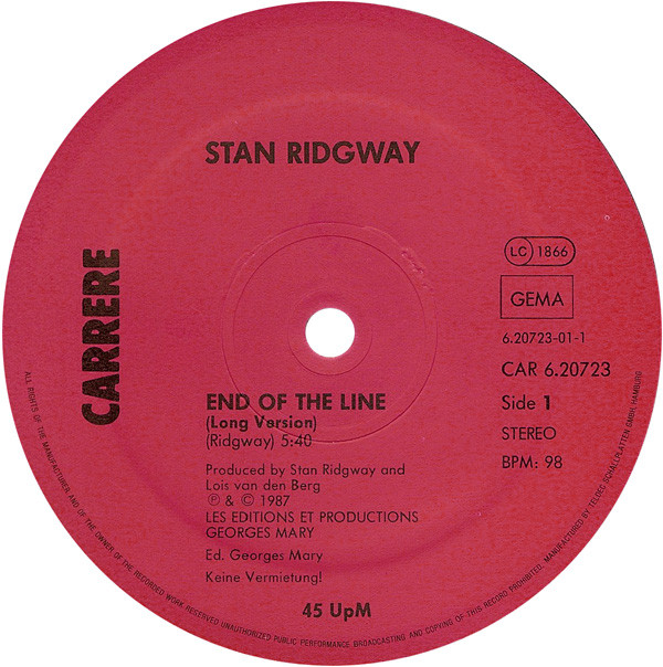 Stan Ridgway – End Of The Line (Long Version) (12″, Maxi) – akerrecords.nl