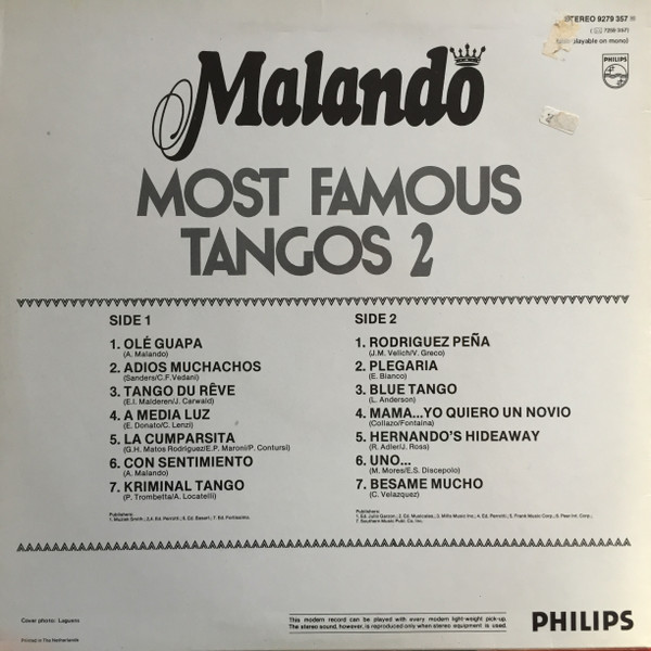 Malando And His Tango Orchestra – Most Famous Tangos 2 (LP) – akerrecords.nl