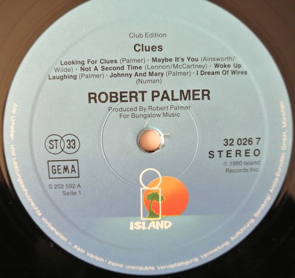 Robert Palmer – Clues (LP, Album, Club) – akerrecords.nl