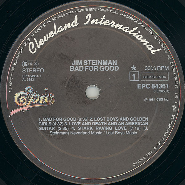 Jim Steinman – Bad For Good (LP, Album + 7″, EP) – akerrecords.nl