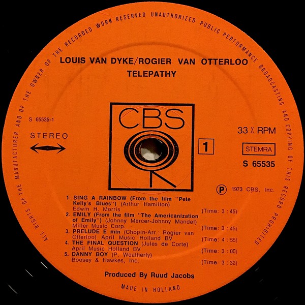 Louis Van Dyke* / Rogier van Otterloo – Telepathy (LP, Album) – akerrecords.nl