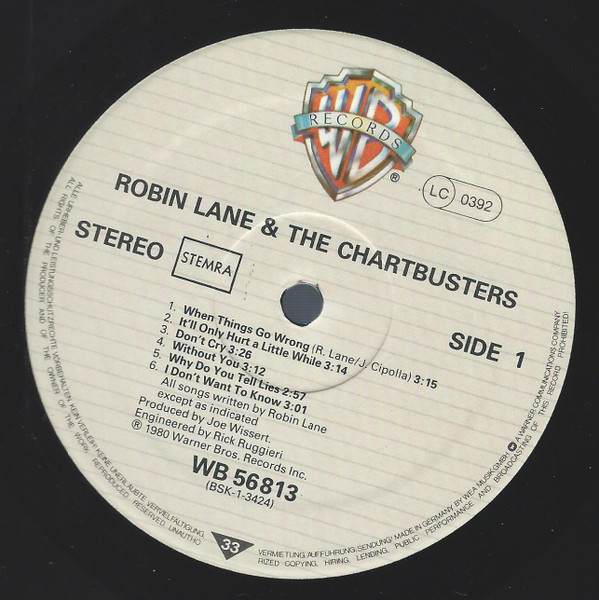 Robin Lane & The Chartbusters – Robin Lane & The Chartbusters (LP ...