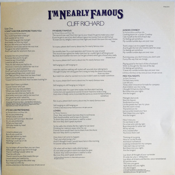 Cliff Richard – I’m Nearly Famous (LP, Album, Pin) – akerrecords.nl