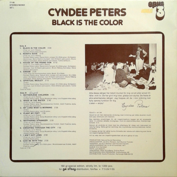 Cyndee Peters – Black Is The Color (LP, Album, Ltd, 160) – akerrecords.nl