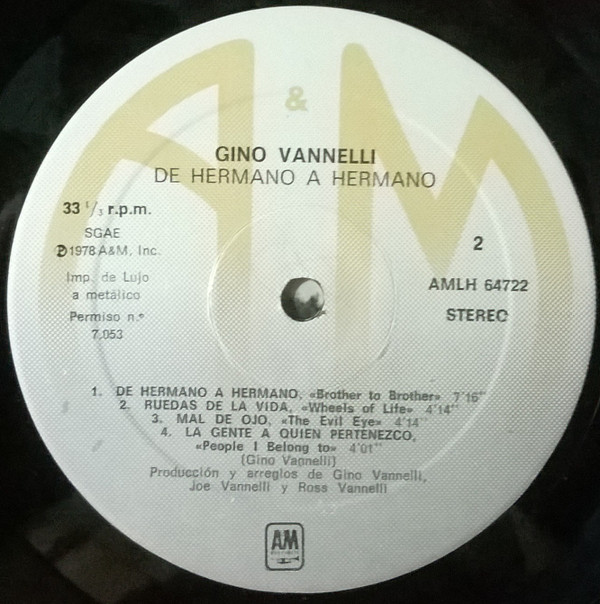 Gino Vannelli – Brother To Brother = De Hermano A Hermano (LP, Album ...