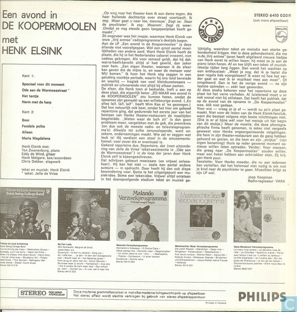 Henk Elsink – Een Avond In De Koopermoolen Met (LP, RE) – akerrecords.nl