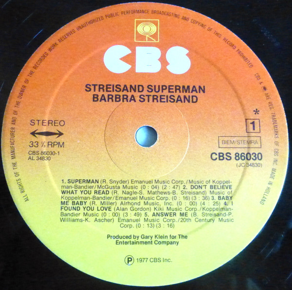 Barbra Streisand – Streisand Superman (LP, Album) – akerrecords.nl