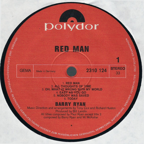 Barry Ryan – Red Man (LP, Album) – akerrecords.nl
