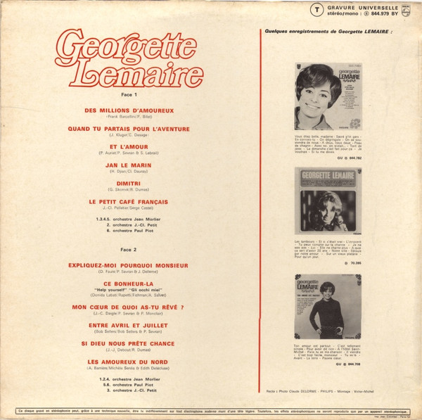 Georgette Lemaire – Des Millions D’amoureux (LP, Album) – akerrecords.nl